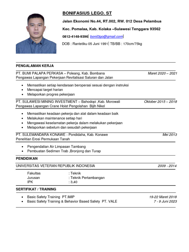 CV Bonifasius Lego | PDF