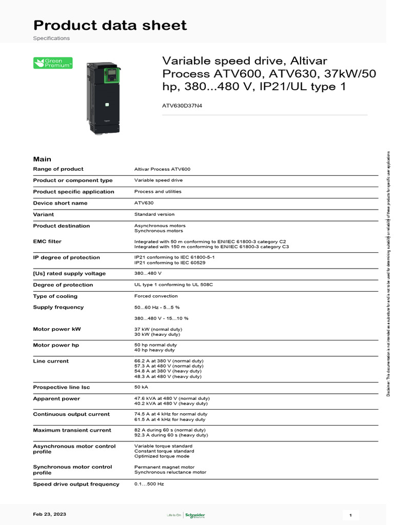ATV630 Variable Speed Drive Specs | PDF | Relay | Alternating Current