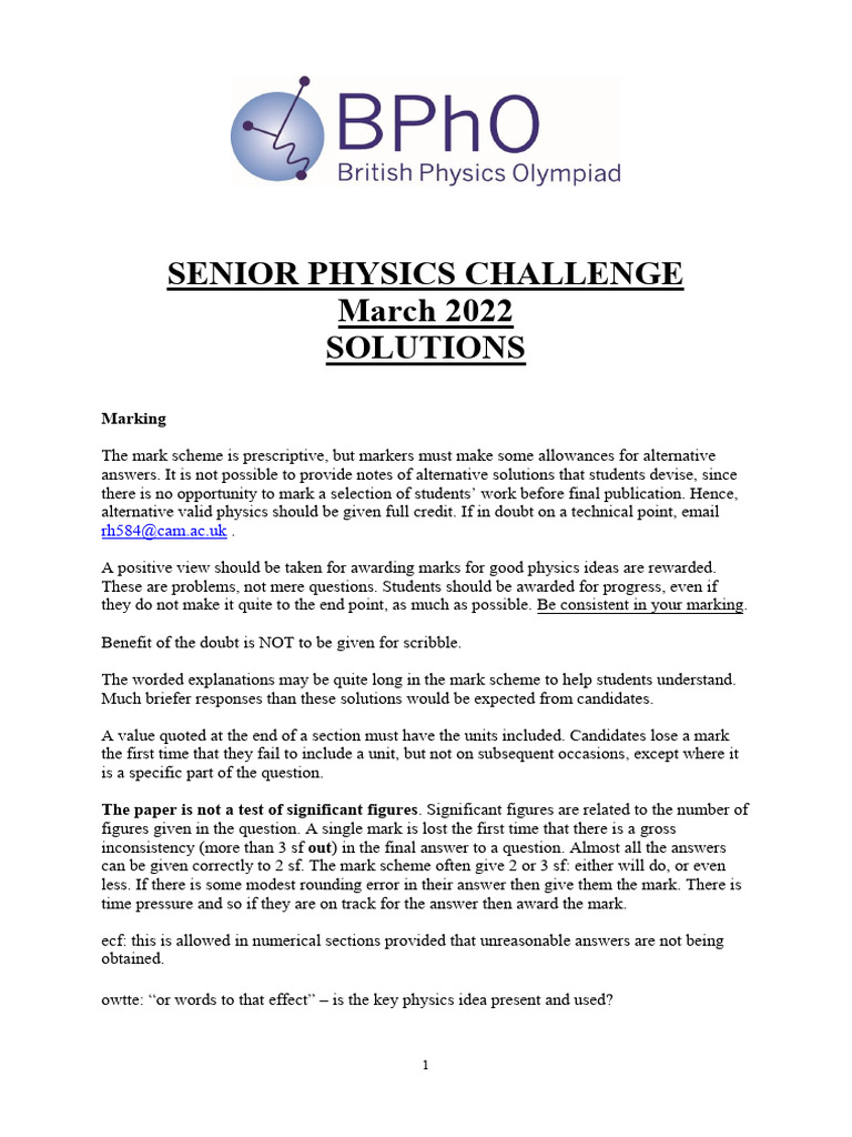 BPhO 2022 MS | PDF | Force | Electrical Resistance And Conductance