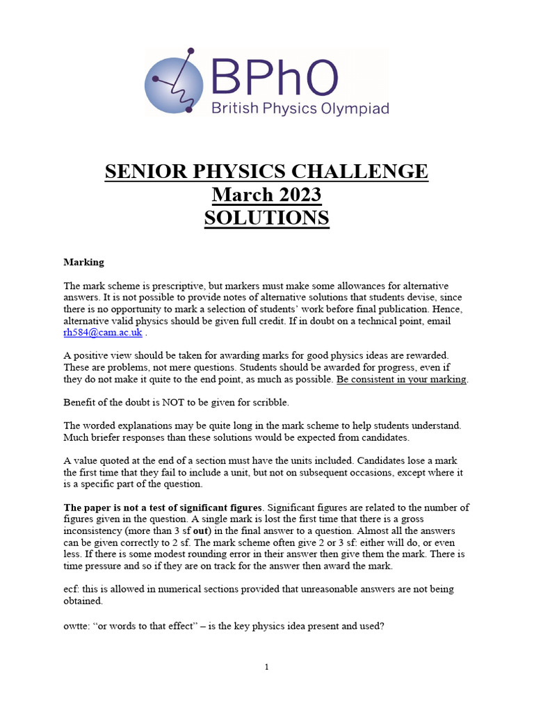 BPhO 2023 MS | PDF | Pressure | Physics