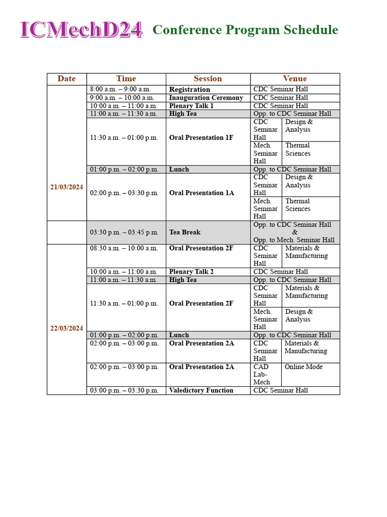 ICMechD 2024 Conference Schedule | PDF | Composite Material | Building Insulation