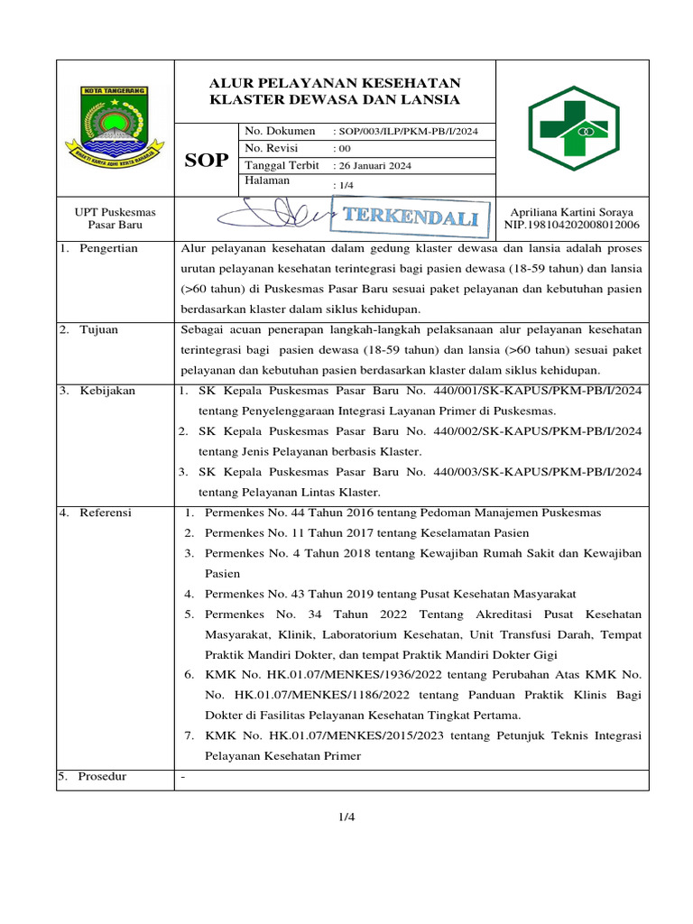 SOP ILP 003 PB 2024 Alur Pelayanan Pasien Kluster 3 | PDF | Pengembangan Diri | Sains & Matematika