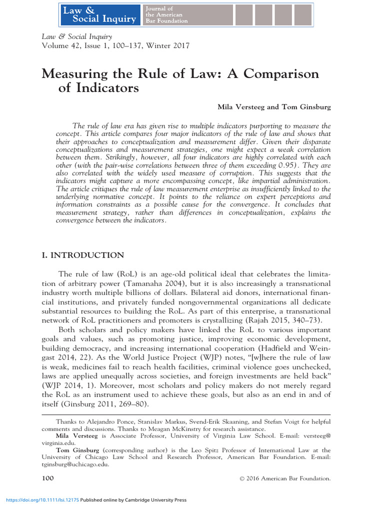 Measuring The Rule Of Law A Comparison Of Indicators Download Free