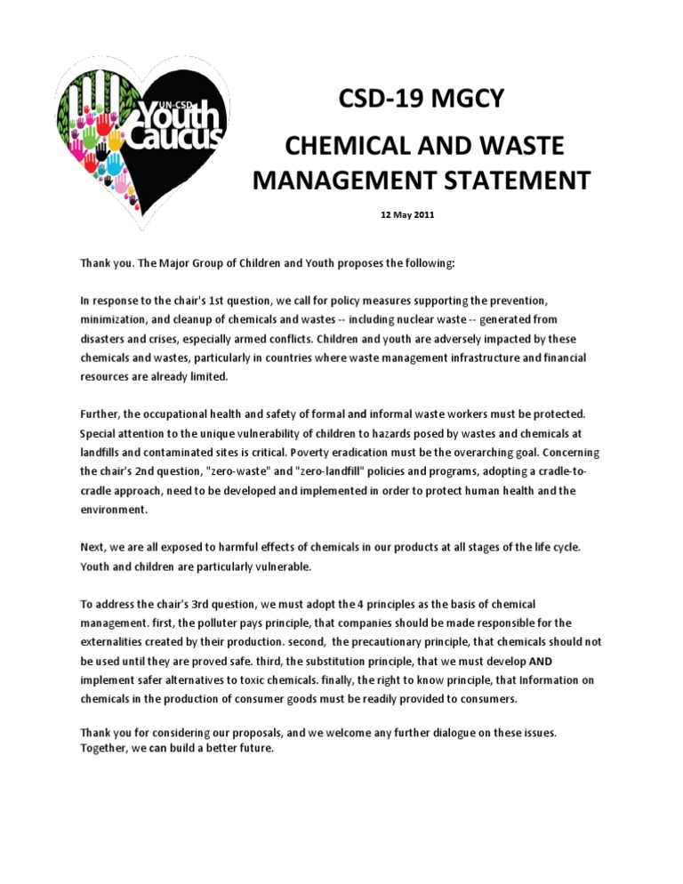 CSD19 - Chemical and Waste Management Statement - 12 May 2011 | PDF ...