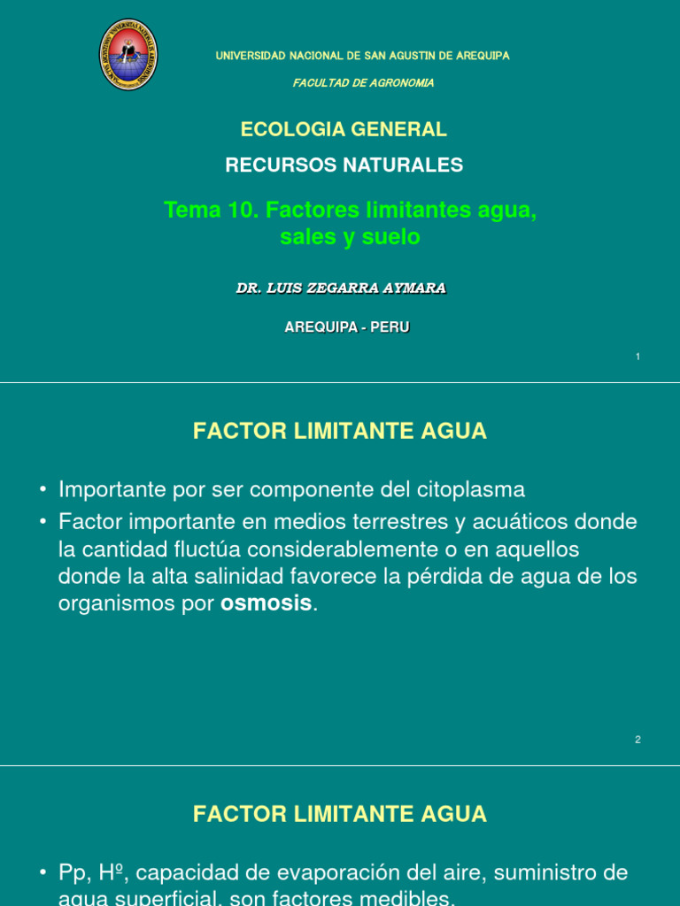 TEMA 10 Factores Limitantes Agua, Sales y Suelo | PDF | Suelo | Humedad