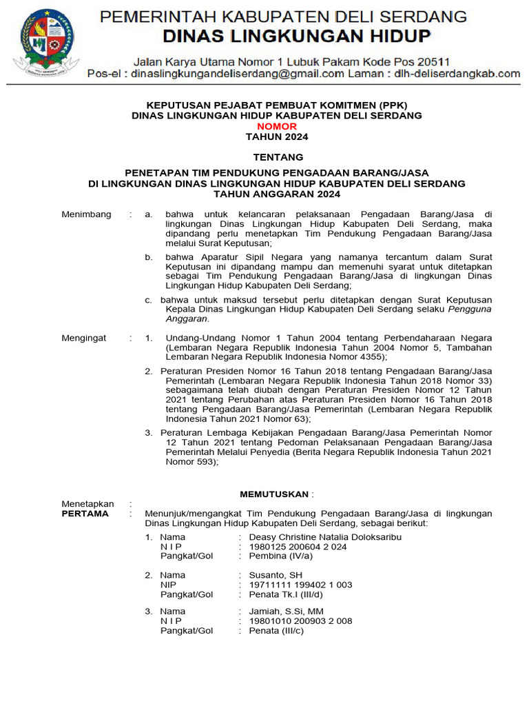 Tim Pengadaan DLH Deli Serdang | PDF