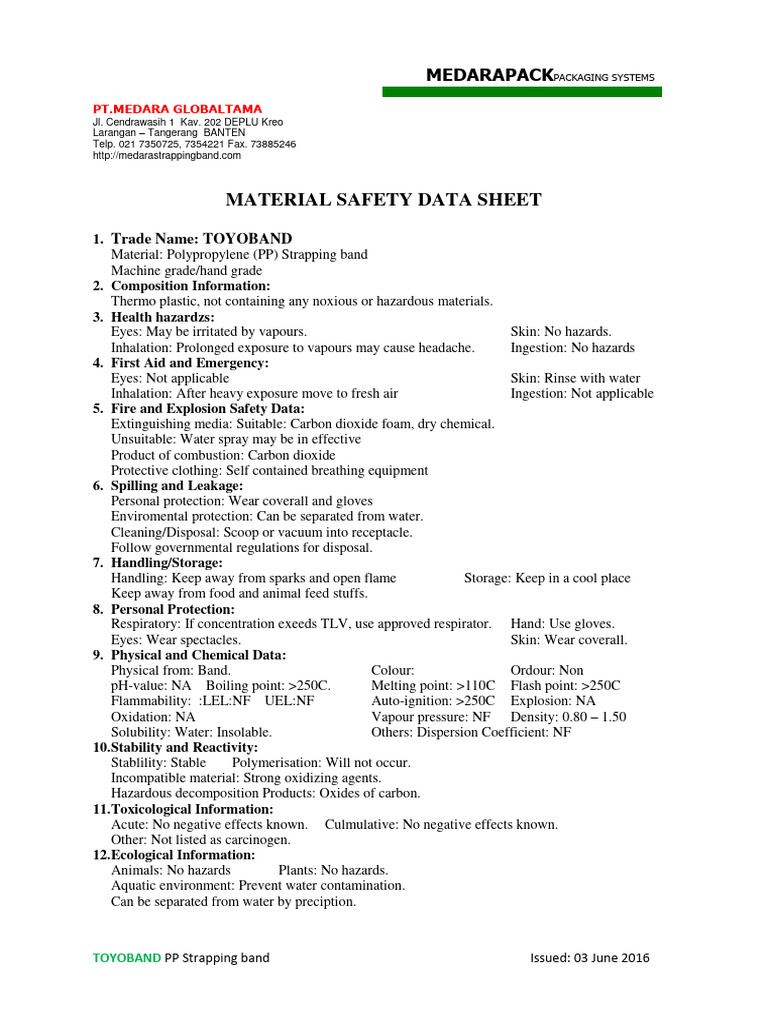 MSDS - PP Strapping band | Download Free PDF | Safety | Occupational Safety And Health