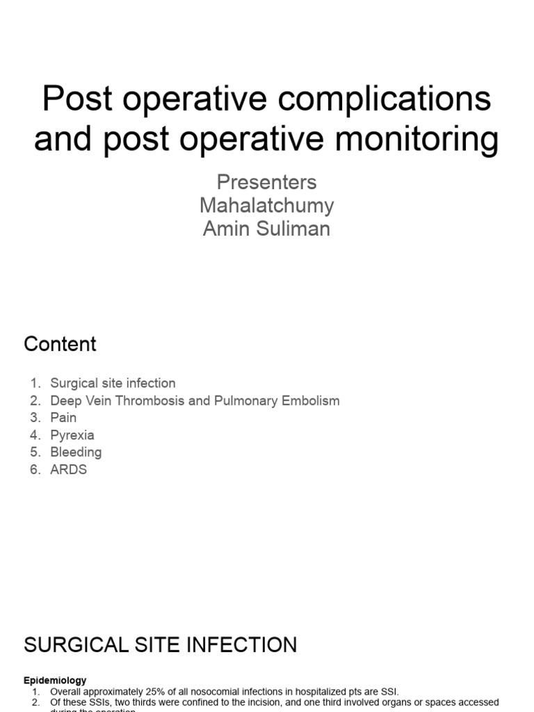 Post Operative Complications and Post Operative Monitoring | PDF ...