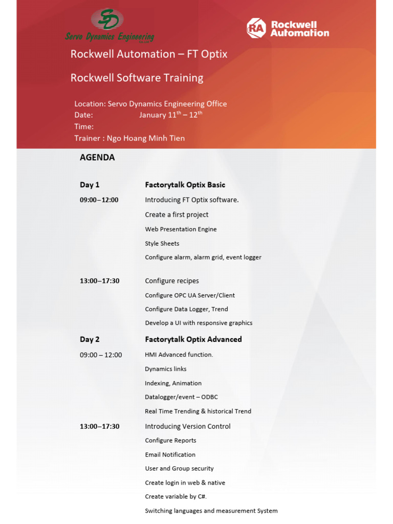 FT Optix Training Agenda | PDF