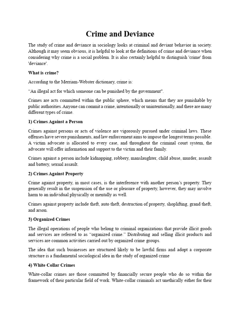 Crime and Deviance | Download Free PDF | Deviance (Sociology) | Crimes
