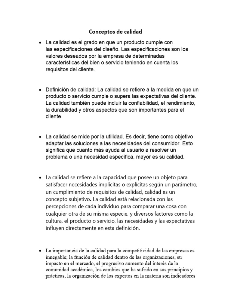 Conceptos de Calidad | Descargar gratis PDF | Calidad (comercial) | Business