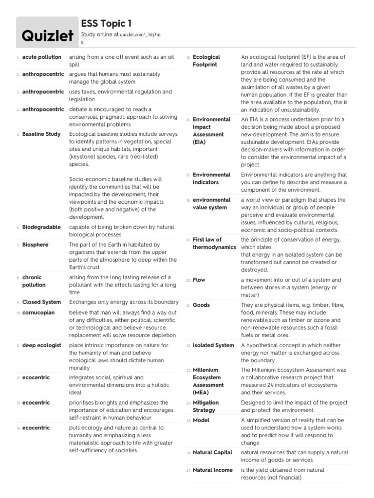 topic-1-quizlet (1) | PDF | Sustainability | Environmental Impact Assessment