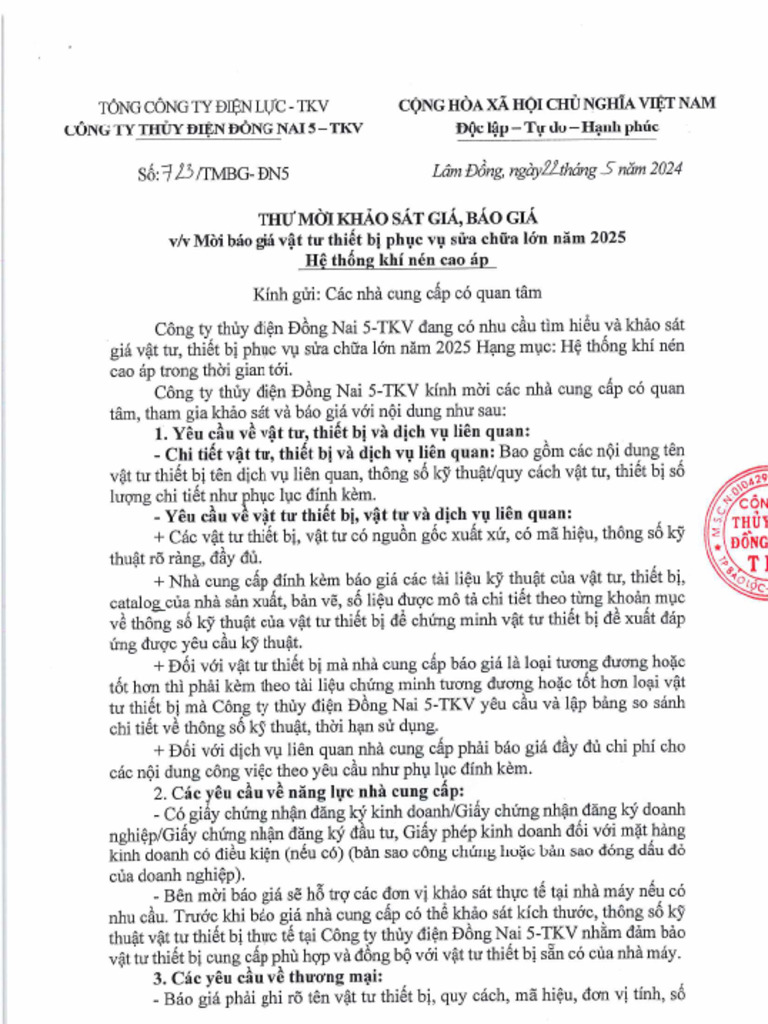 Bao Gia Vat Tu Thiet Bi Phuc Vu Sua Chua Lon Nam 2025 He Thong Khi Nen Cao Ap | PDF