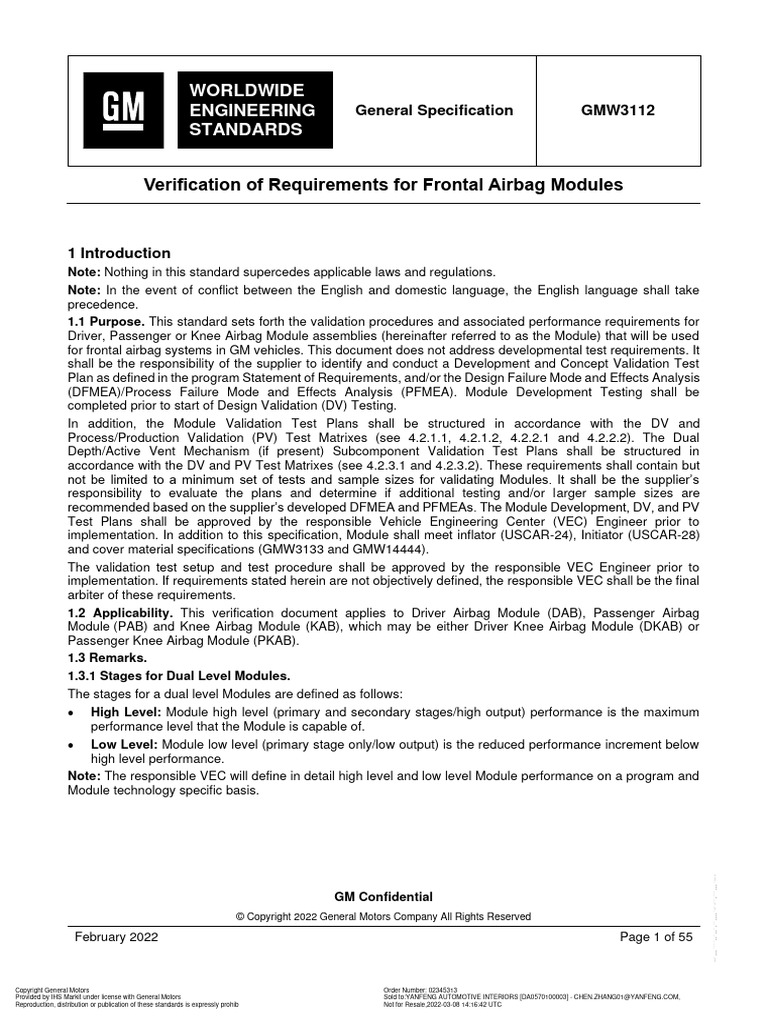 GMW 3112-2022 | PDF | Airbag | Thermocouple