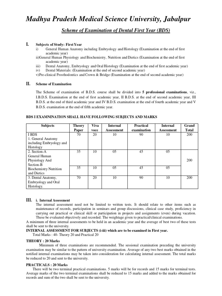 BDS 1st Year Exam Scheme and Subjects | PDF | Dental Degree | Glucose