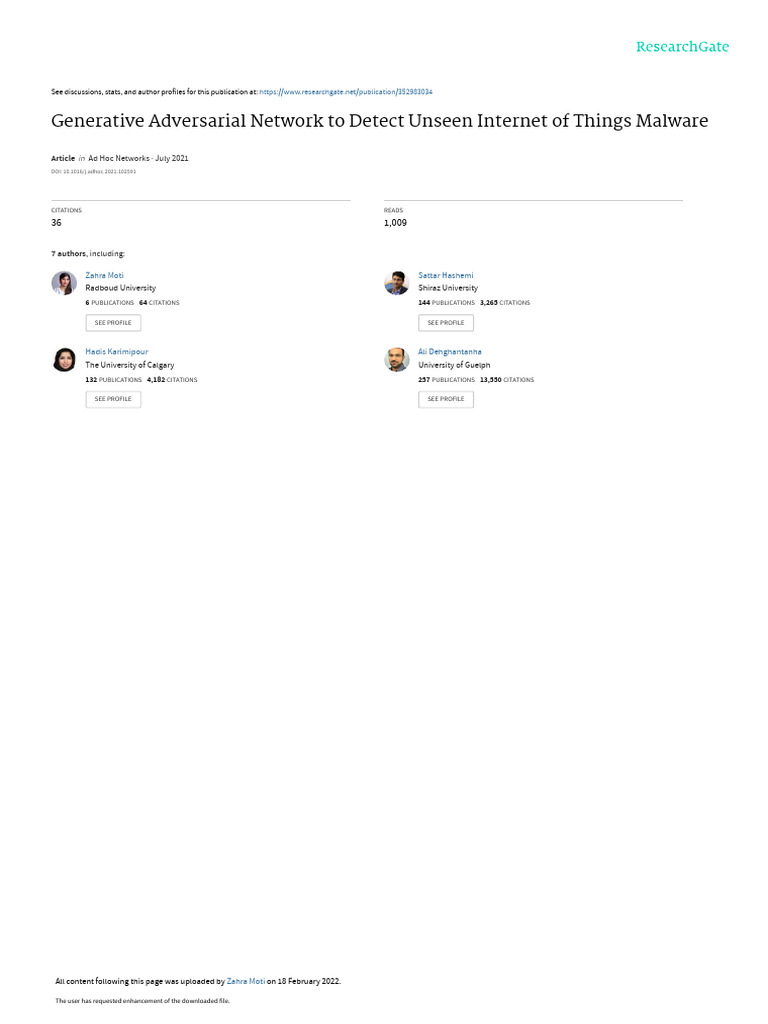 Generative Adversarial Network To Detect Unseen Internet of Things Malware | PDF | Malware ...