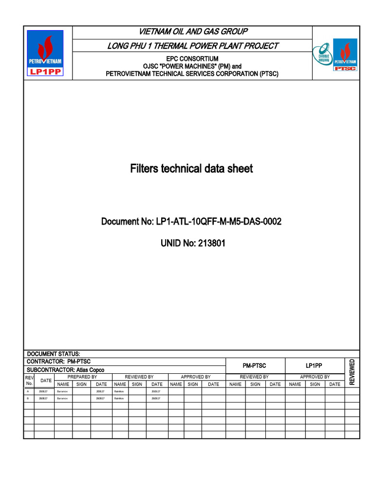 Filters technical data sheet | PDF | Materials | Gases