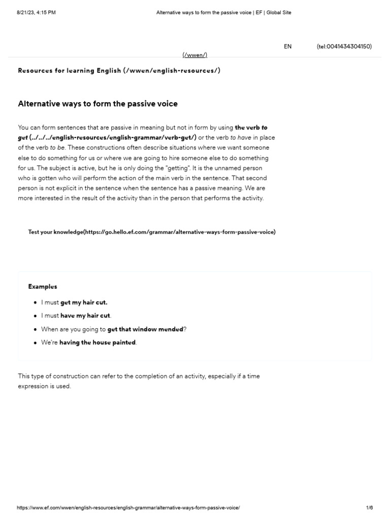 Alternative Ways To Form The Passive Voice - EF - Global Site | PDF | Verb