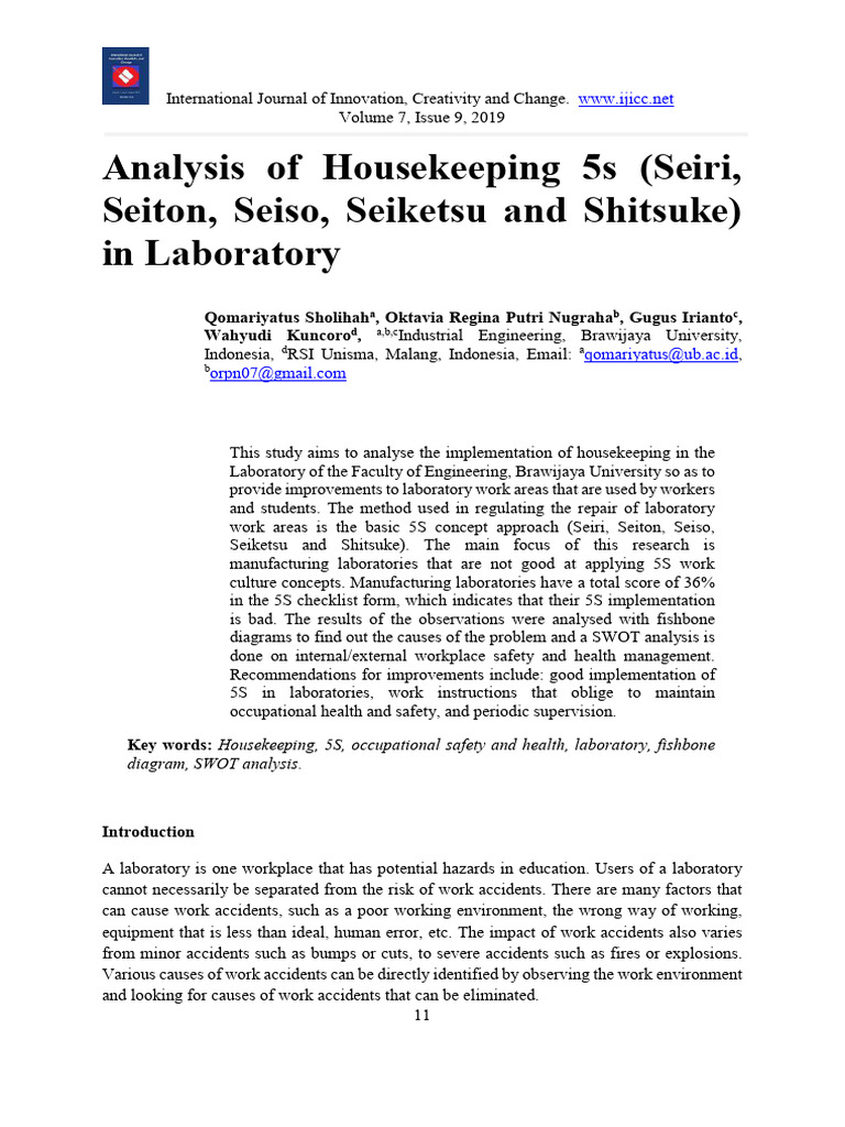 Analysis of Housekeeping 5S in Laboratory | PDF | Laboratories | Audit