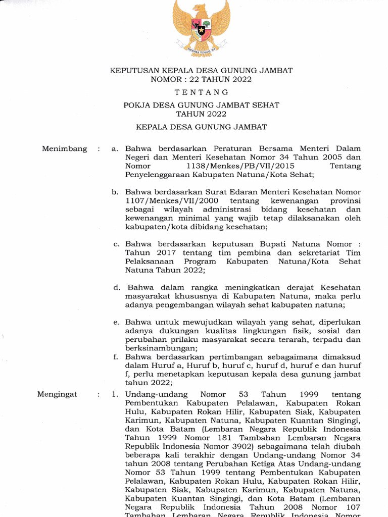 SK Pokja Sehat Desa Gunung Jambat - 20221128 - 0001 | PDF