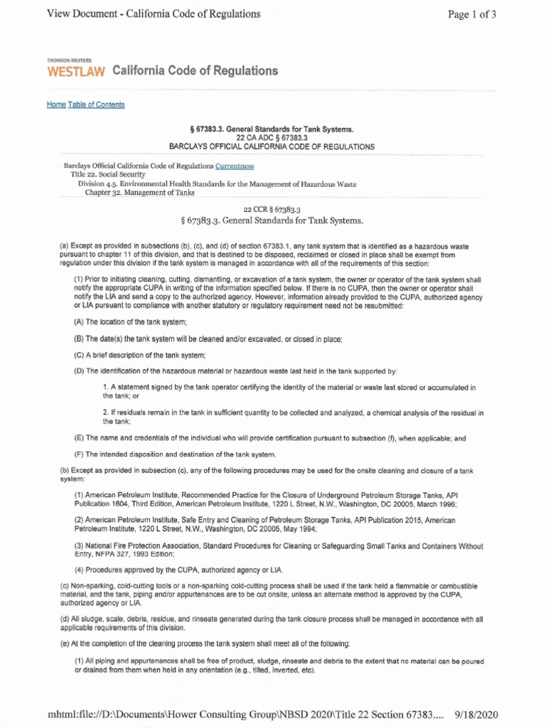 11 Regulation Title 22 Section 67383.3 General Standards For Tank ...