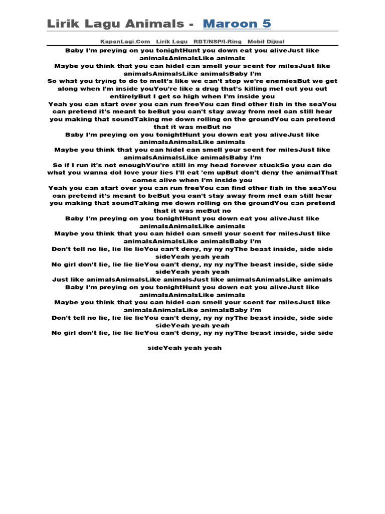 Lirik Lagu Animals - : Maroon 5 | PDF