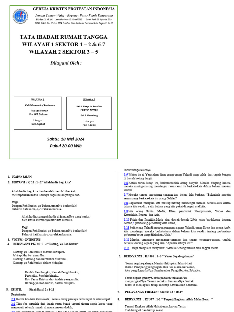 Tata Ibadah Rumah Tangga 18 Mei 2024 | PDF