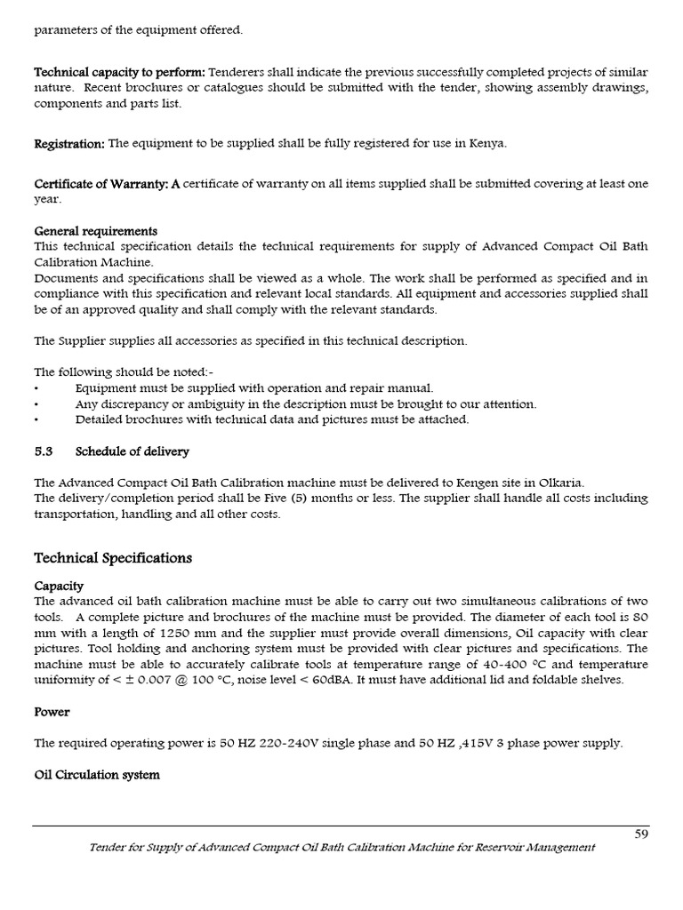 Specifications of Oil Bath Calibration Machine | PDF | Specification (Technical Standard ...