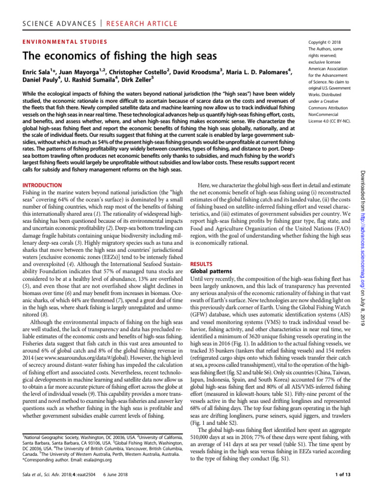 Economics of Fishing in The High Seas - 2018 | PDF | Overfishing | Fish