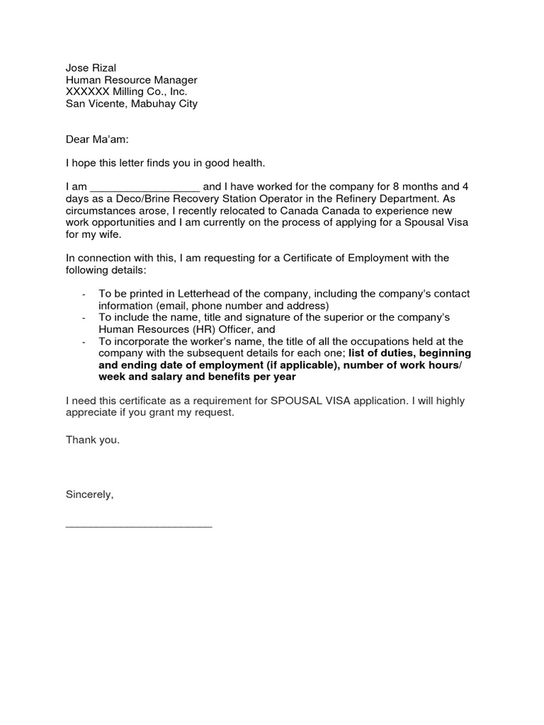 Letter Request For COE | PDF