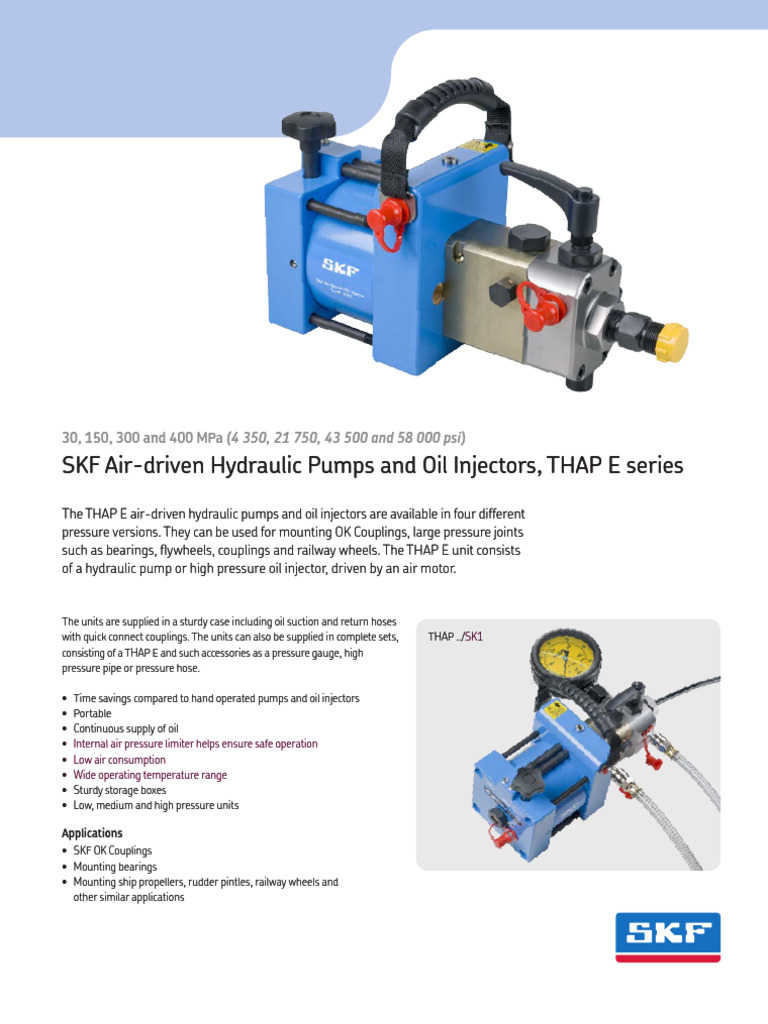 SKF THAP E Air-Driven Pumps and Oil Injectors Datasheet | PDF | Pump | Mechanical Engineering