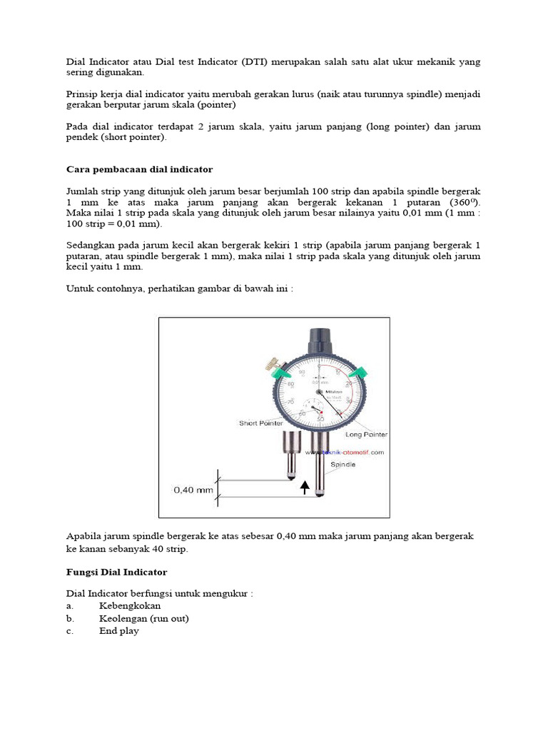 Fungsi dan Cara Penggunaan Dial Indicator | PDF