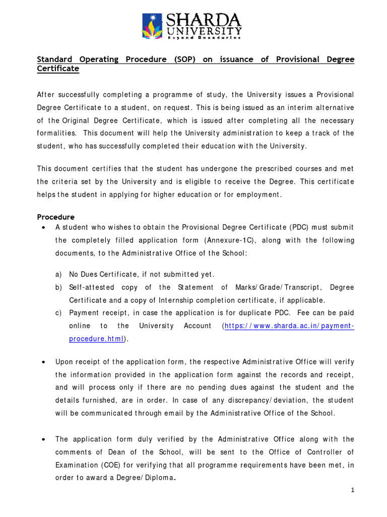 SOP On Issuance of Provisional Degree Certificate1 | PDF | Document ...