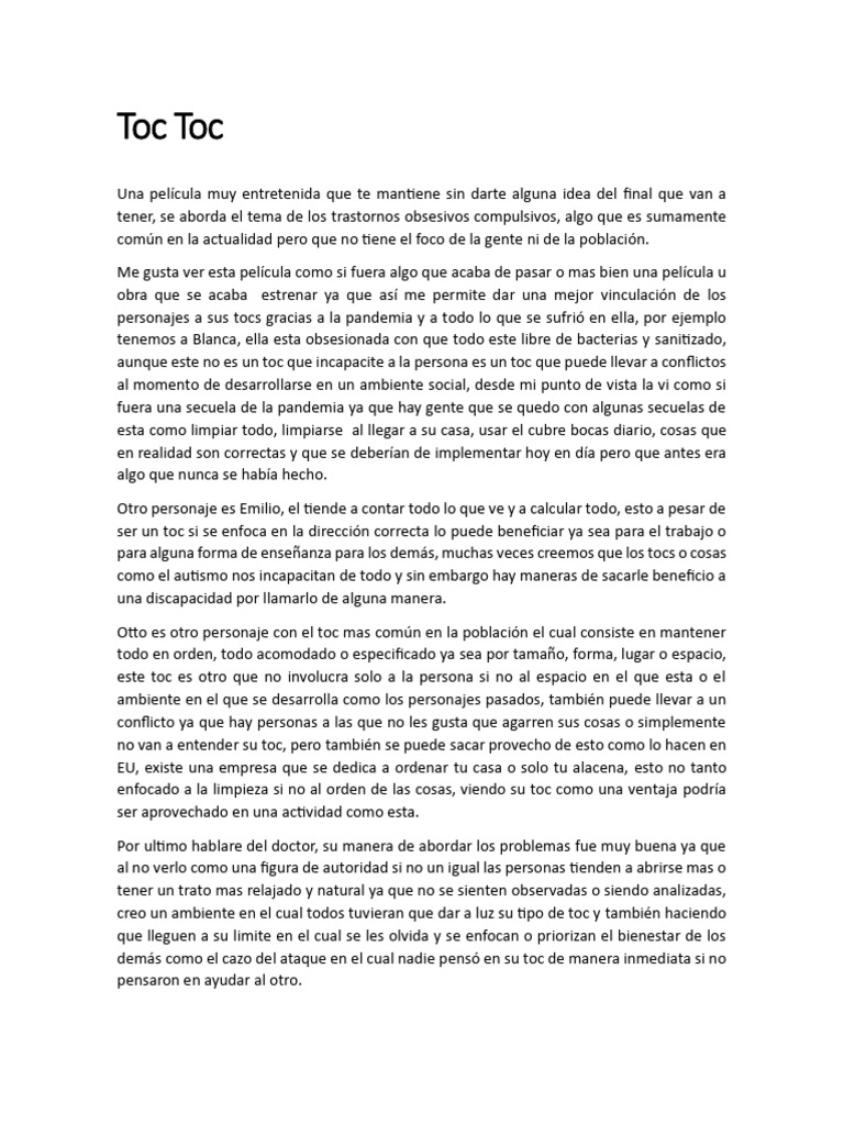 Toc Toc | PDF | Desorden obsesivo compulsivo