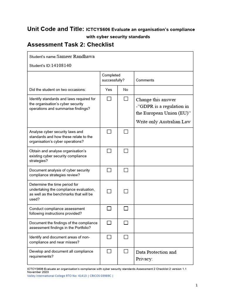 ICTCYS606 Assessment 2 Checklist | PDF | Regulatory Compliance ...