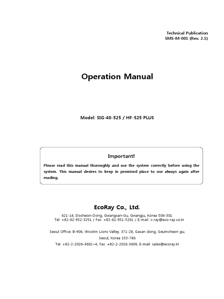 EcoRay HF-525 Plus Operation Manual | PDF | Radiation Protection | X Ray