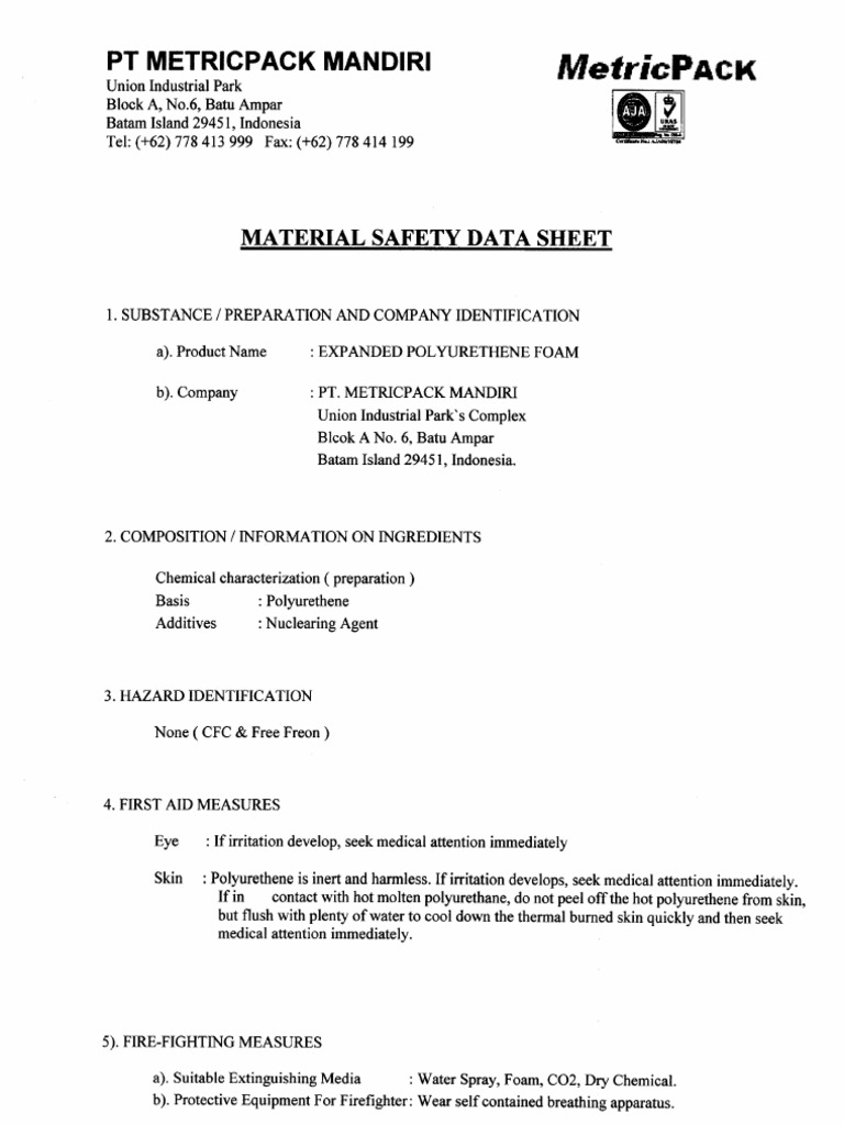 MSDS Data Pu Fuom | PDF