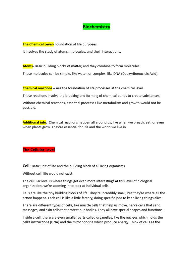 Biochemistry Levels of Organization | PDF | Human Body | Connective Tissue
