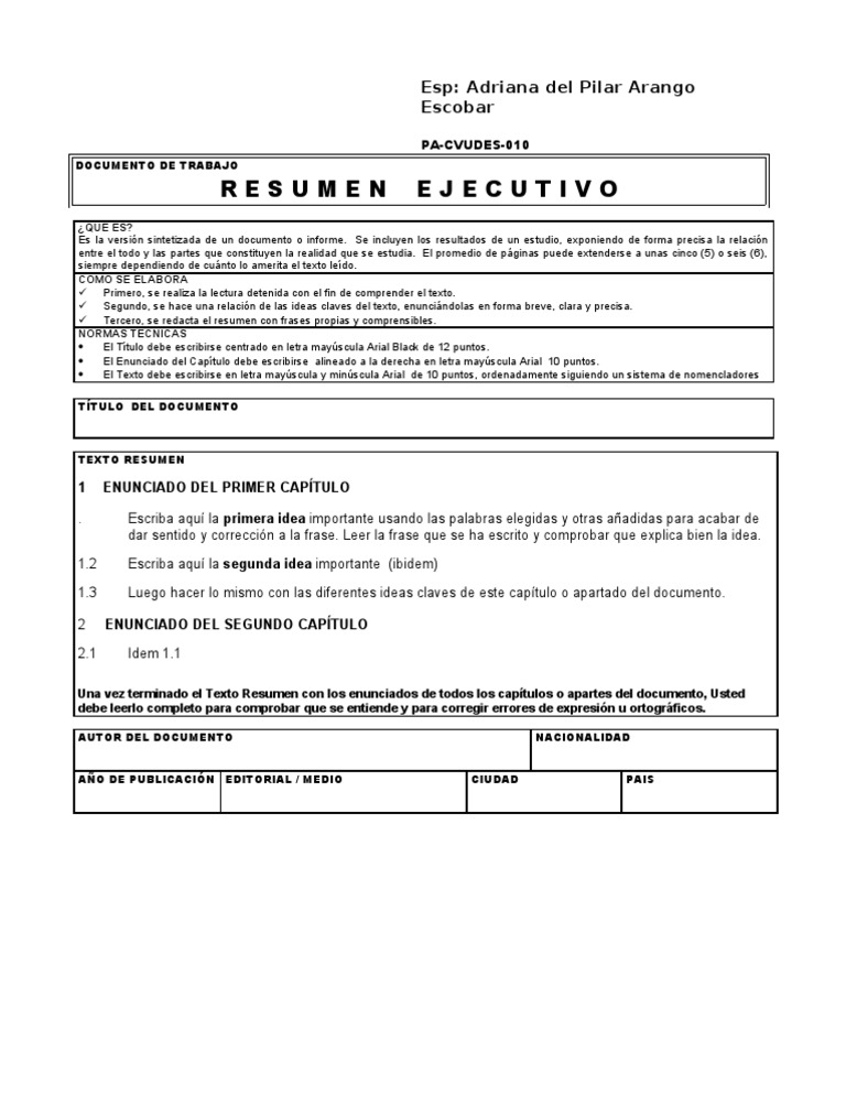 Plantilla Resumen Ejecutivo