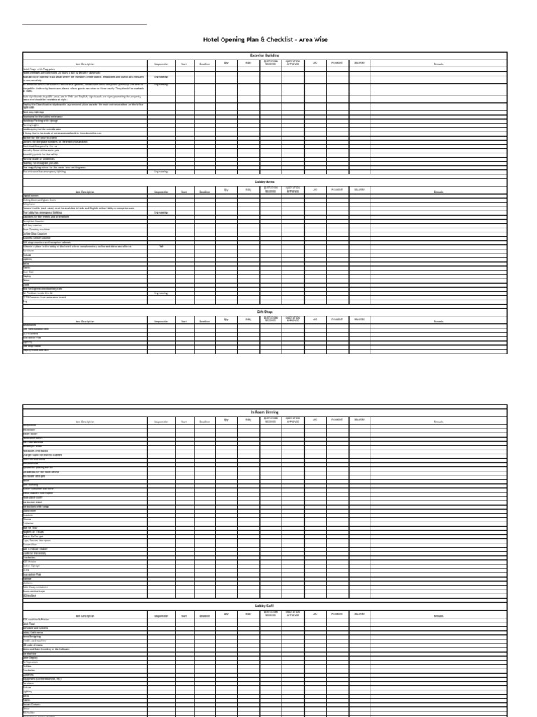 Hotel Opening Plan & Checklist | Download Free PDF | Tableware | Bedroom