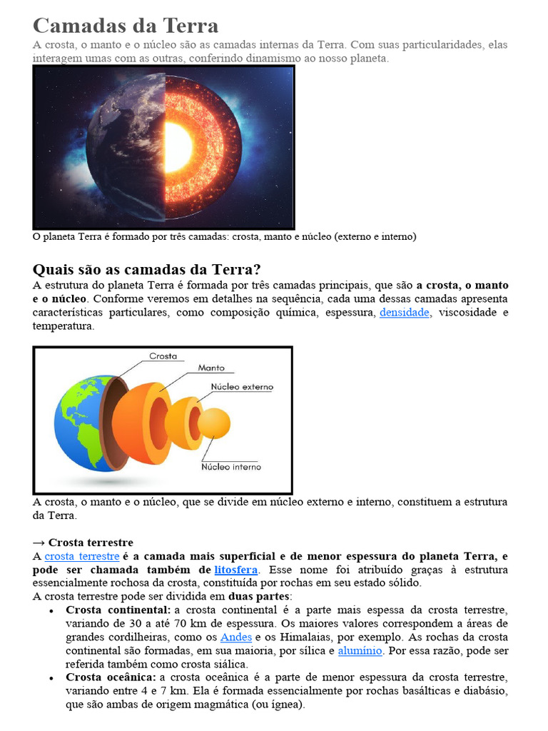 Camadas da Terra | PDF | Placas tectônicas | Terra