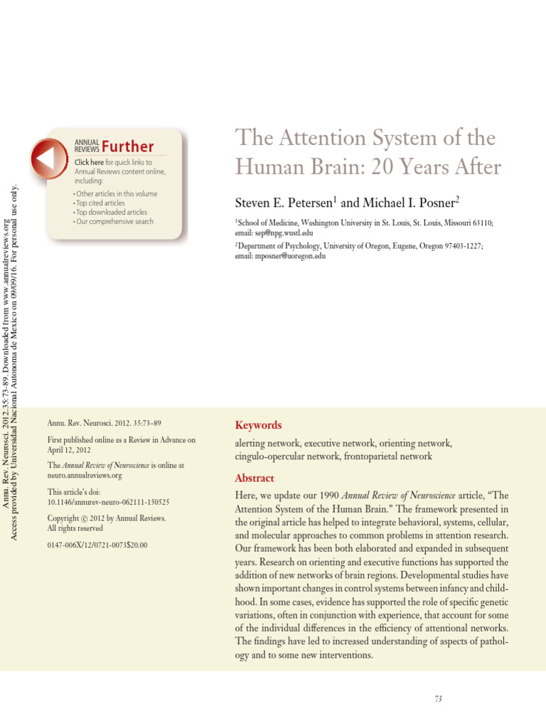 Posner & Petersen-2 | PDF | Attention | Parietal Lobe