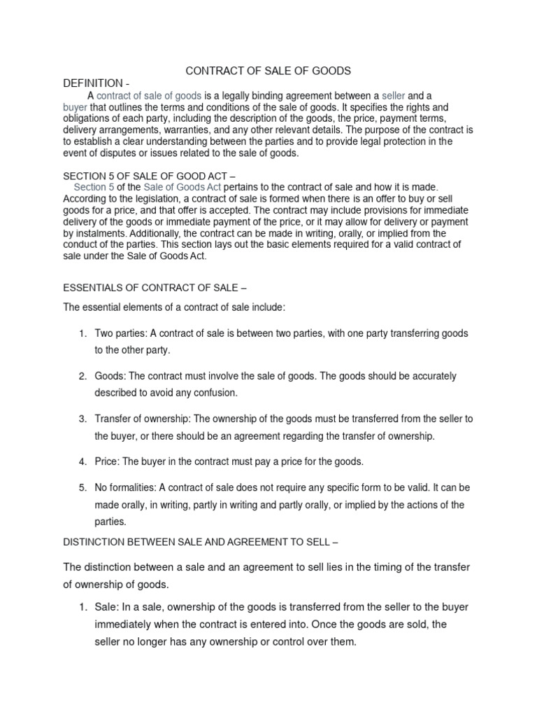 Sale of Goods Contract Essentials | PDF | Breach Of Contract | Business Law