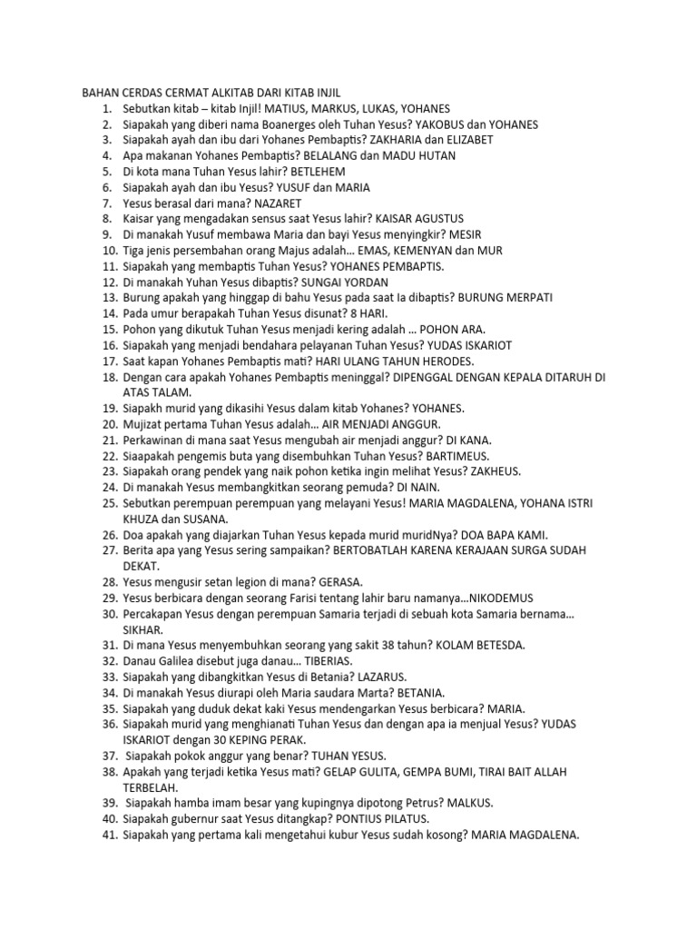 Bahan Cerdas Cermat Alkitab Dari Kitab Injil | PDF | Sejarah