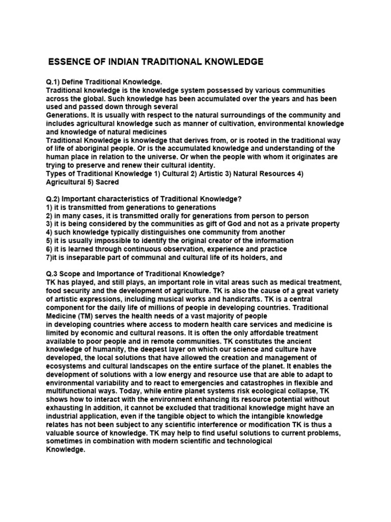 Unit-1 Essence of Indian Traditional Knowledge | PDF | Traditional Knowledge | Knowledge