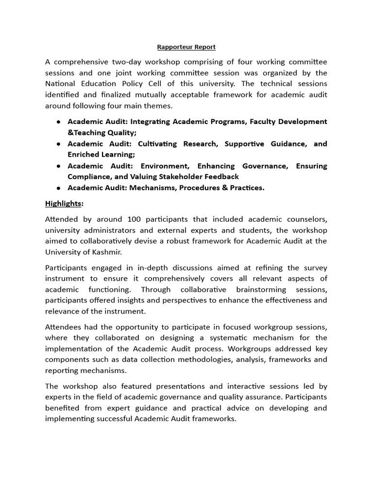 Cheif Rapporteur Report | PDF | Governance | Audit