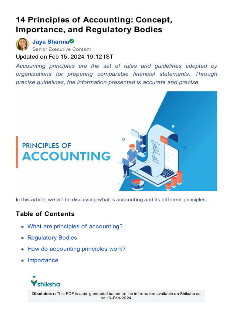 14 Principles of Accounting: Concept, Importance, and Regulatory Bodies ...
