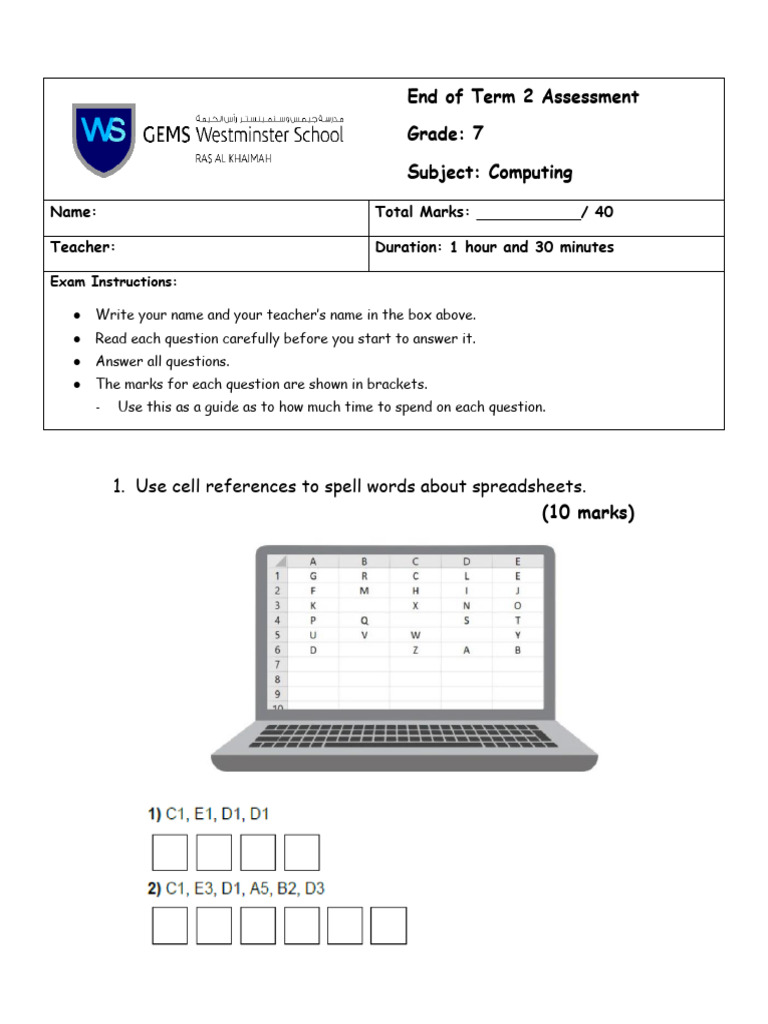 Grade 7 (SOD) - EOT2 QP | Download Free PDF | Microsoft Excel | Spreadsheet