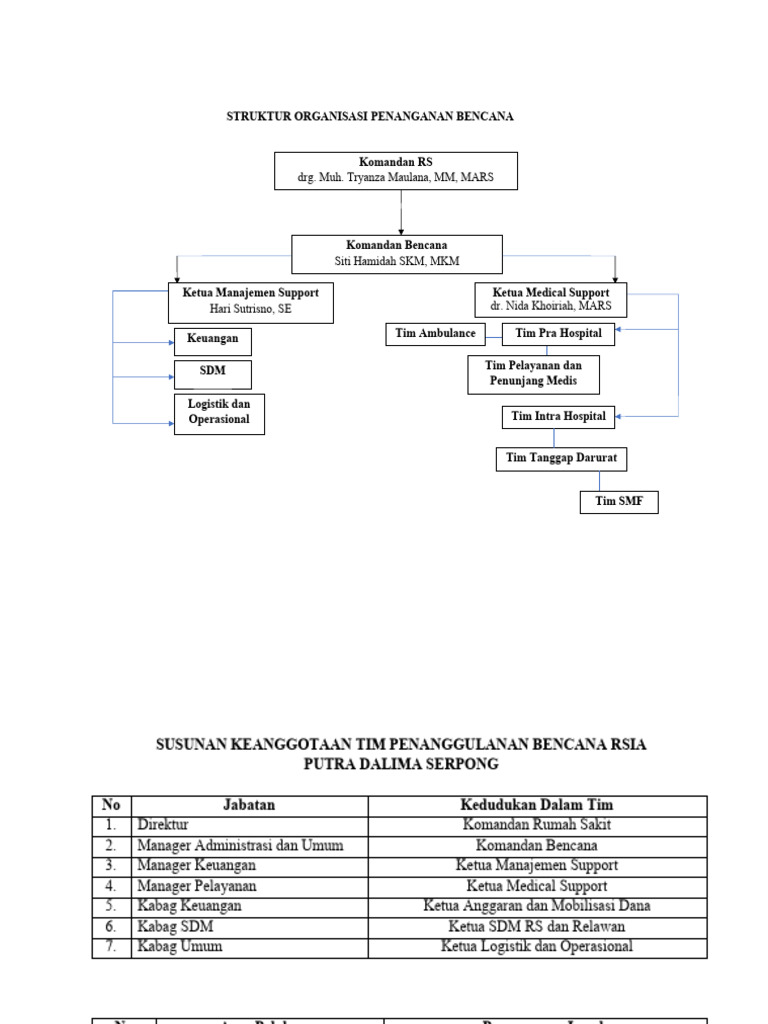 Struktur Tim Penanganan Bencana RSIA | PDF