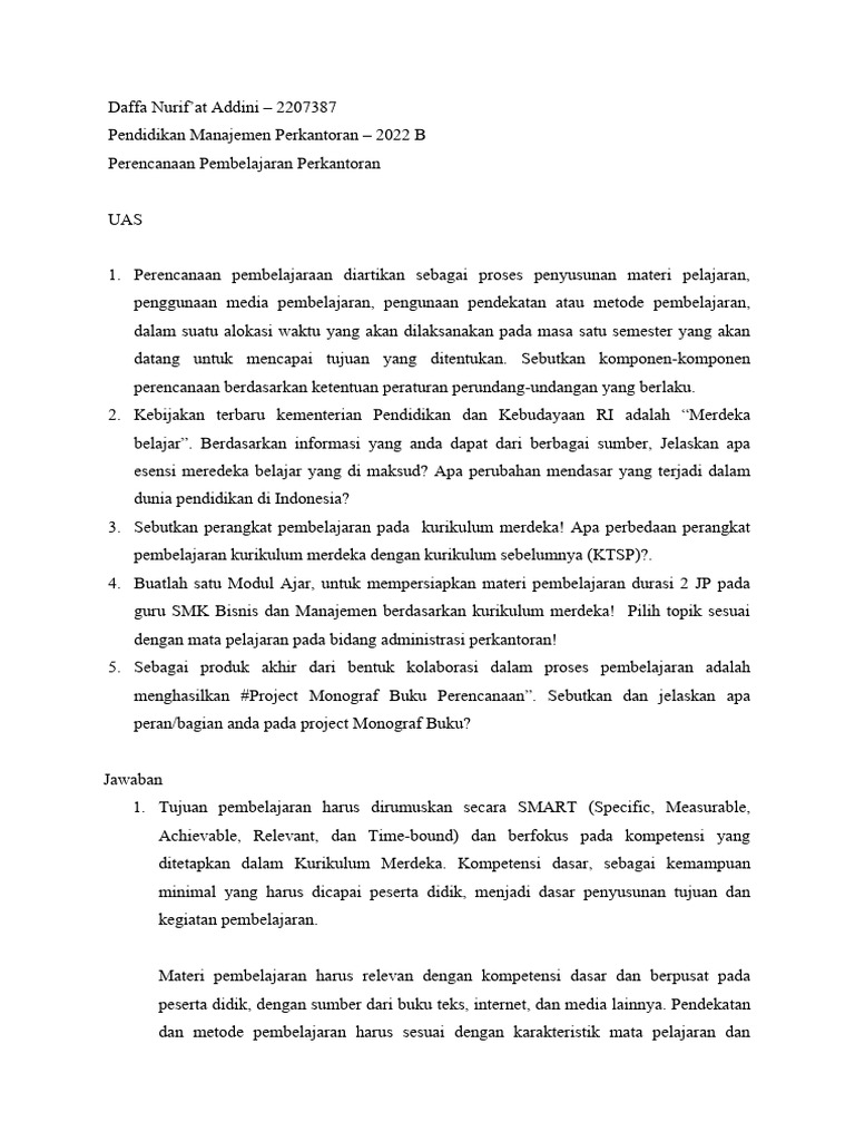 Perencanaan Pembelajaran Kurikulum Merdeka | PDF